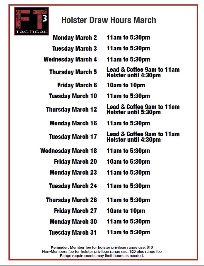 Calendars | FT3 Tactical - Orange County Shooting Range