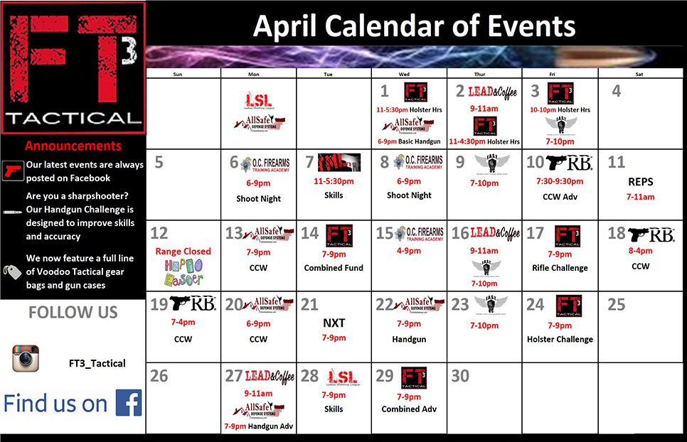 Calendars | FT3 Tactical - Orange County Shooting Range