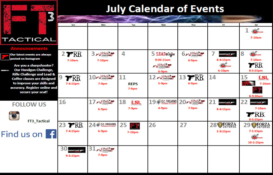 Calendars | FT3 Tactical - Orange County Shooting Range