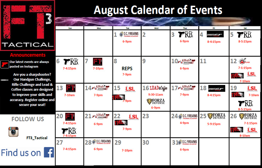 Calendars | FT3 Tactical - Orange County Shooting Range