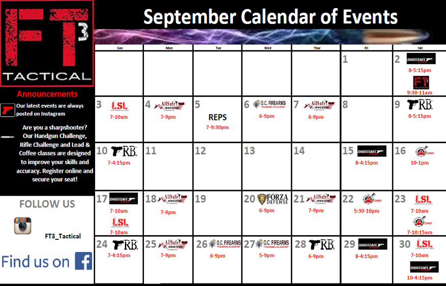 Calendars | FT3 Tactical - Orange County Shooting Range